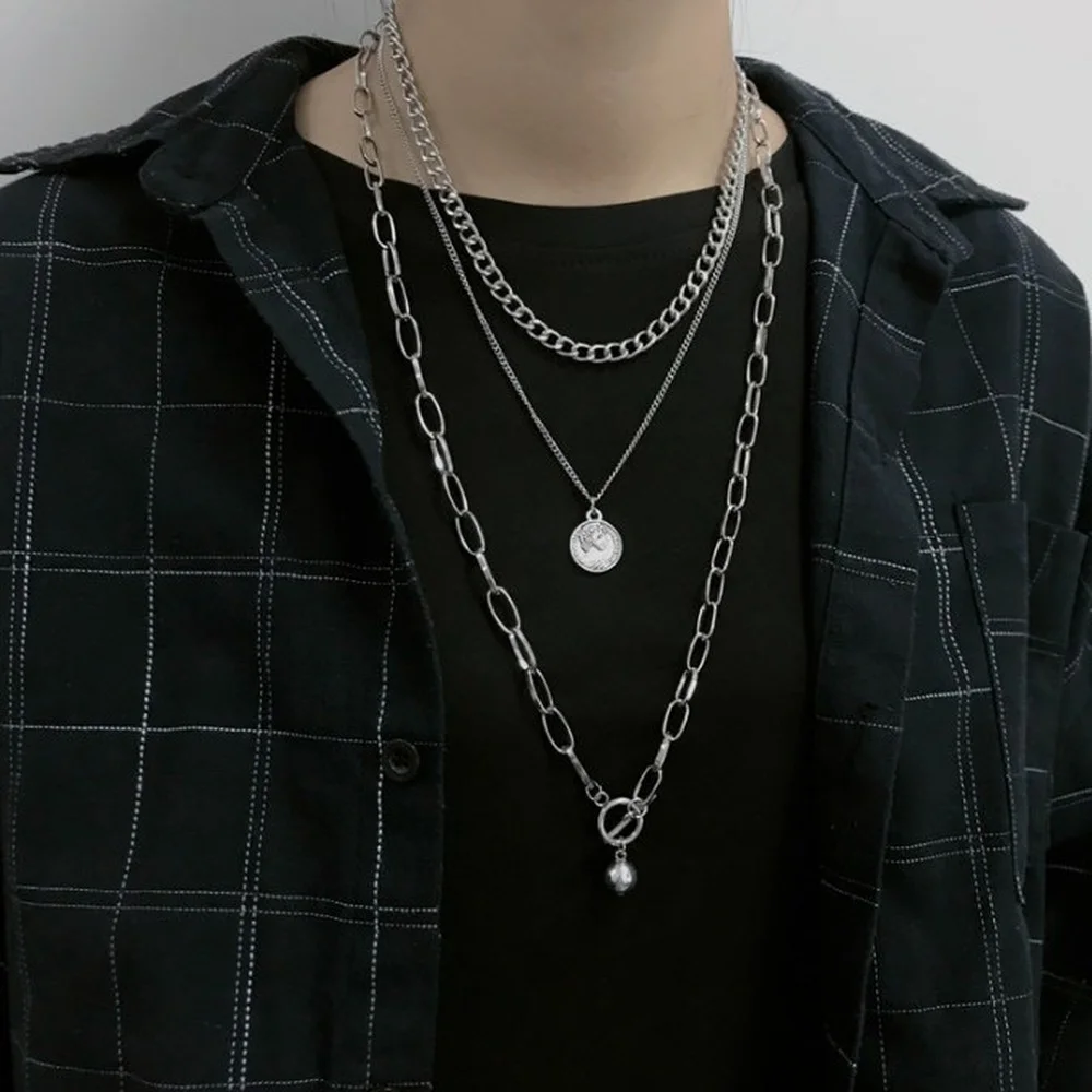 New-Goth-Necklace-2020-Coin-Pendantneck-Chain-Punk-Plated-Metal-Long ...