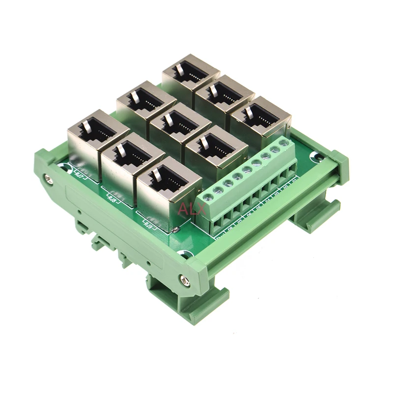 1PCS 9 way 9 port RJ45 8p8c female socket to terminal block adapter pcb ...