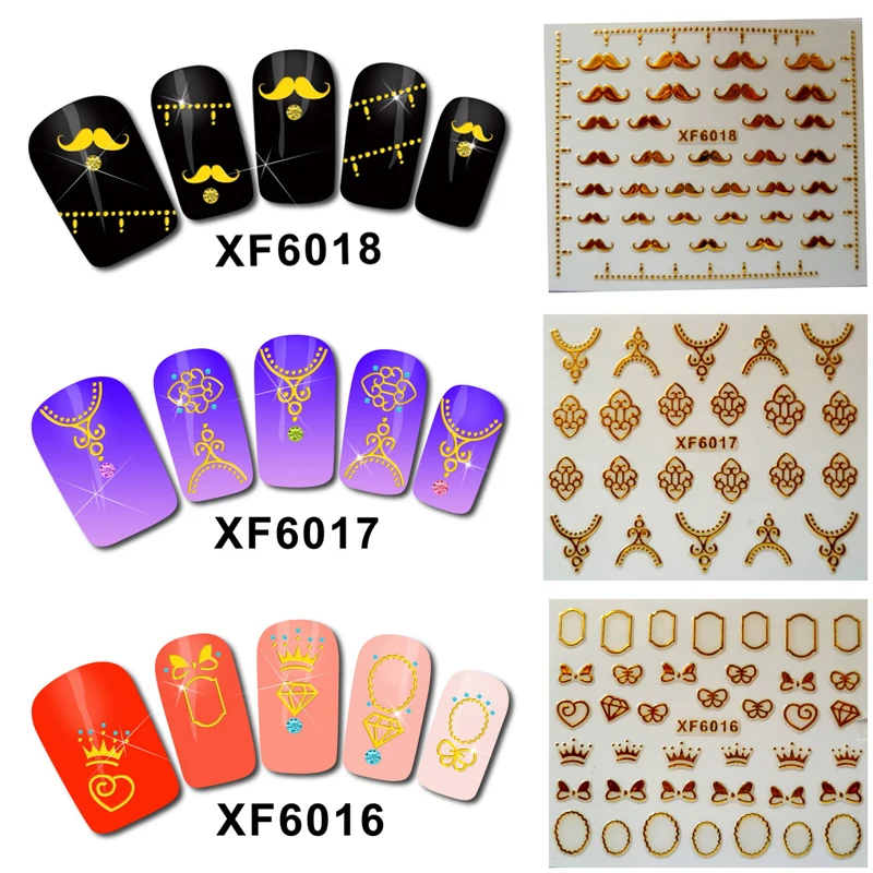 3D наклейки для ногтей золотого цвета s самоклеющиеся наклейки ...