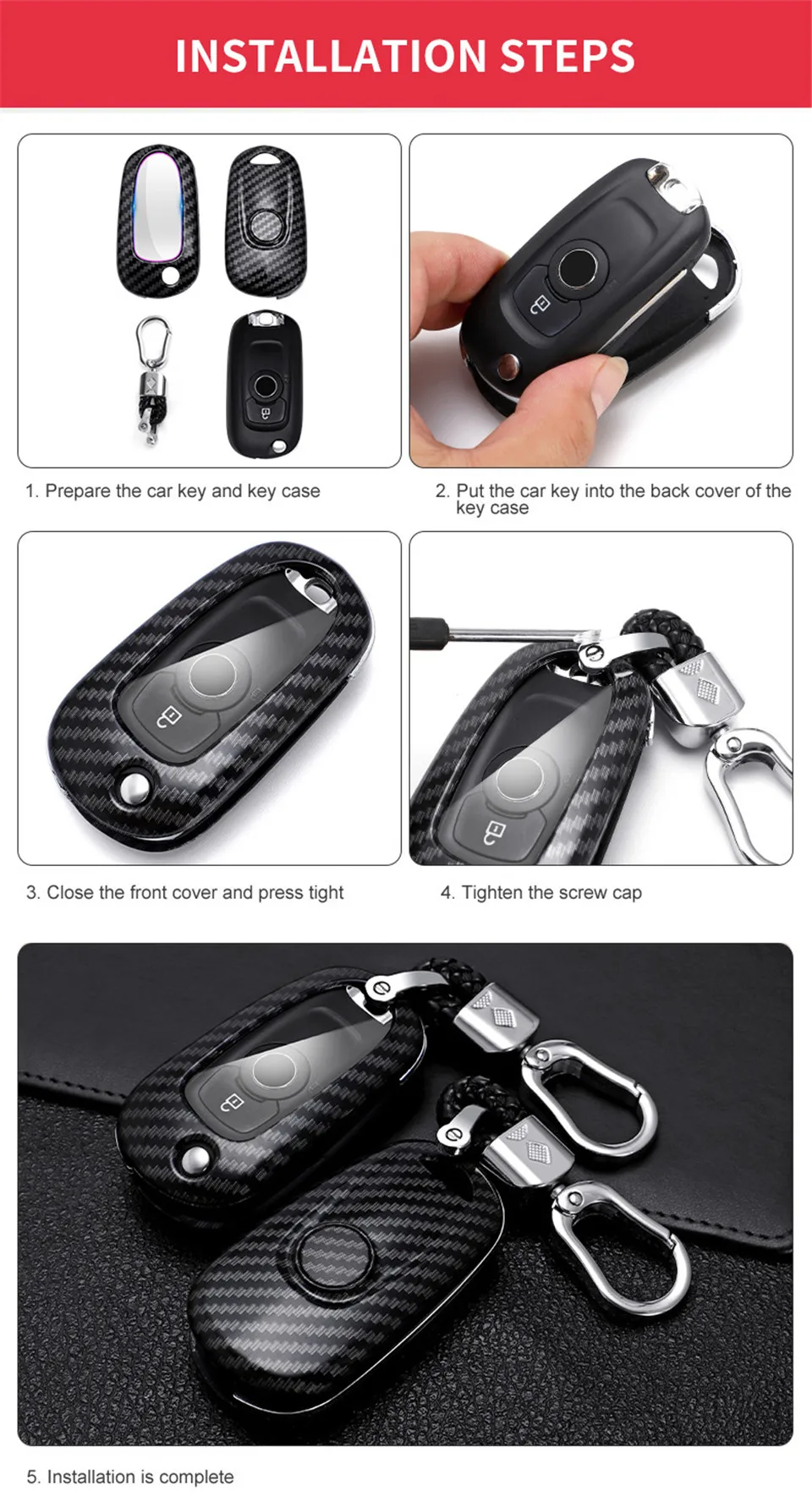 Coque clé,Couvercle de clé de voiture en Fiber de carbone, pour Opel ...