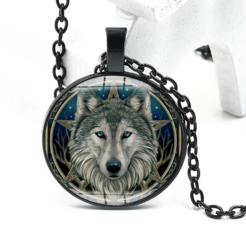 Collar con gráfico de lobo para niños, colgante redondo convexo de ...