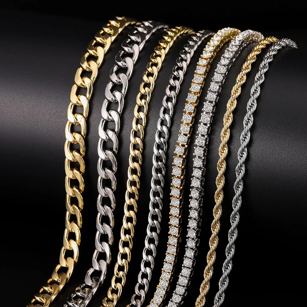 2024NEW-Men-Neck-Chains-Cuban-Link-Chain-Women-Tennis-Chain-Miami-Curb ...