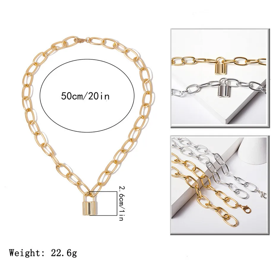 Gold Color Lock Pendant Curb Cub Thick Choker Necklace | Muduh Collection