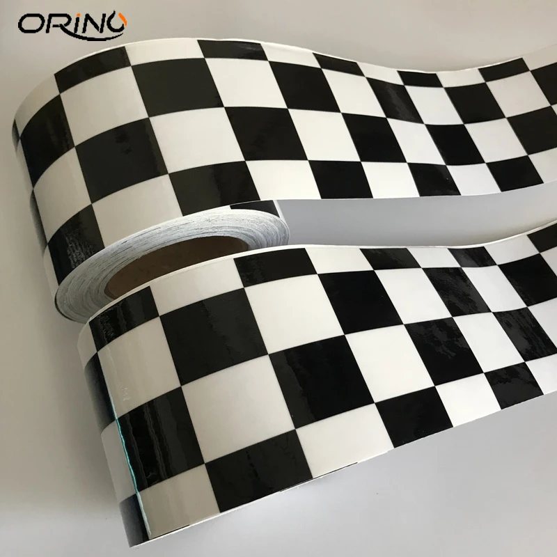 10cmx500cm Gloss Black White Checkered Racing Flag Vinyl Film Car Wrap ...