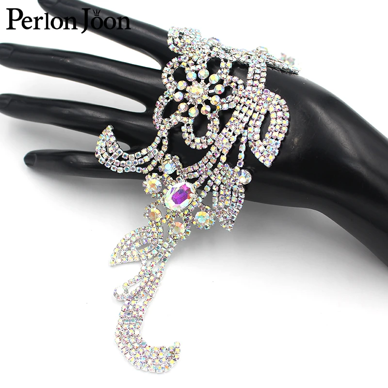 9.6*3.1 inch AB Crystal Long Flower Crystal Applique Rhinestone Patch ...