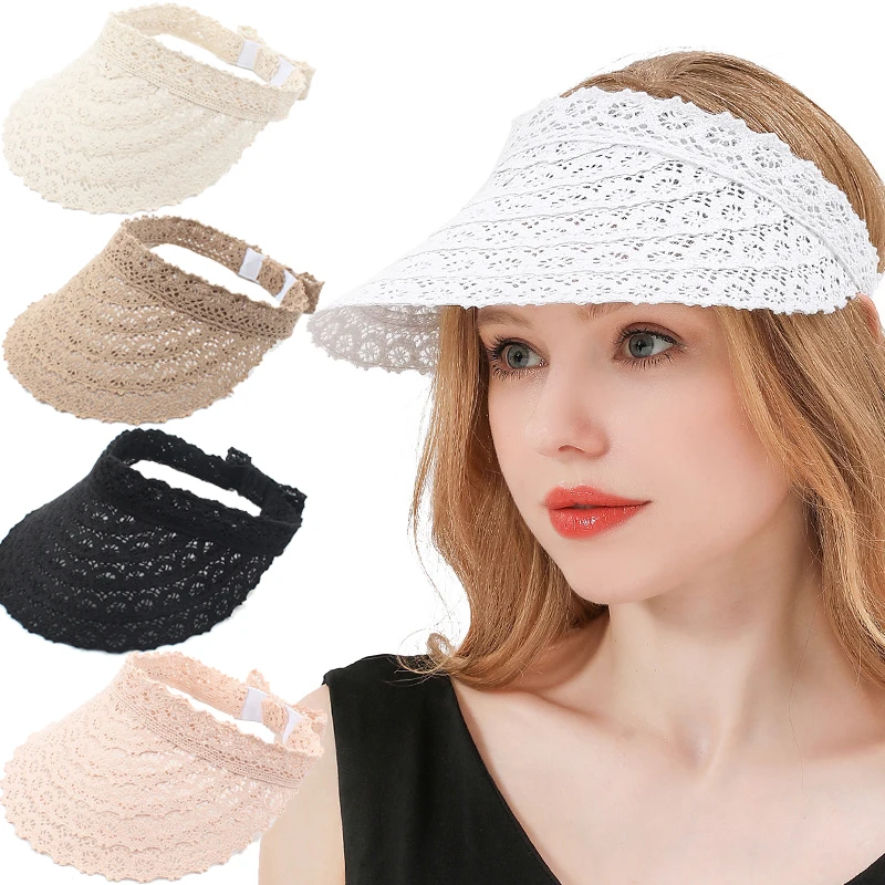 Sombrero de Sol de encaje para mujer, visera Anti UV, visera ancha, visera con visera ...