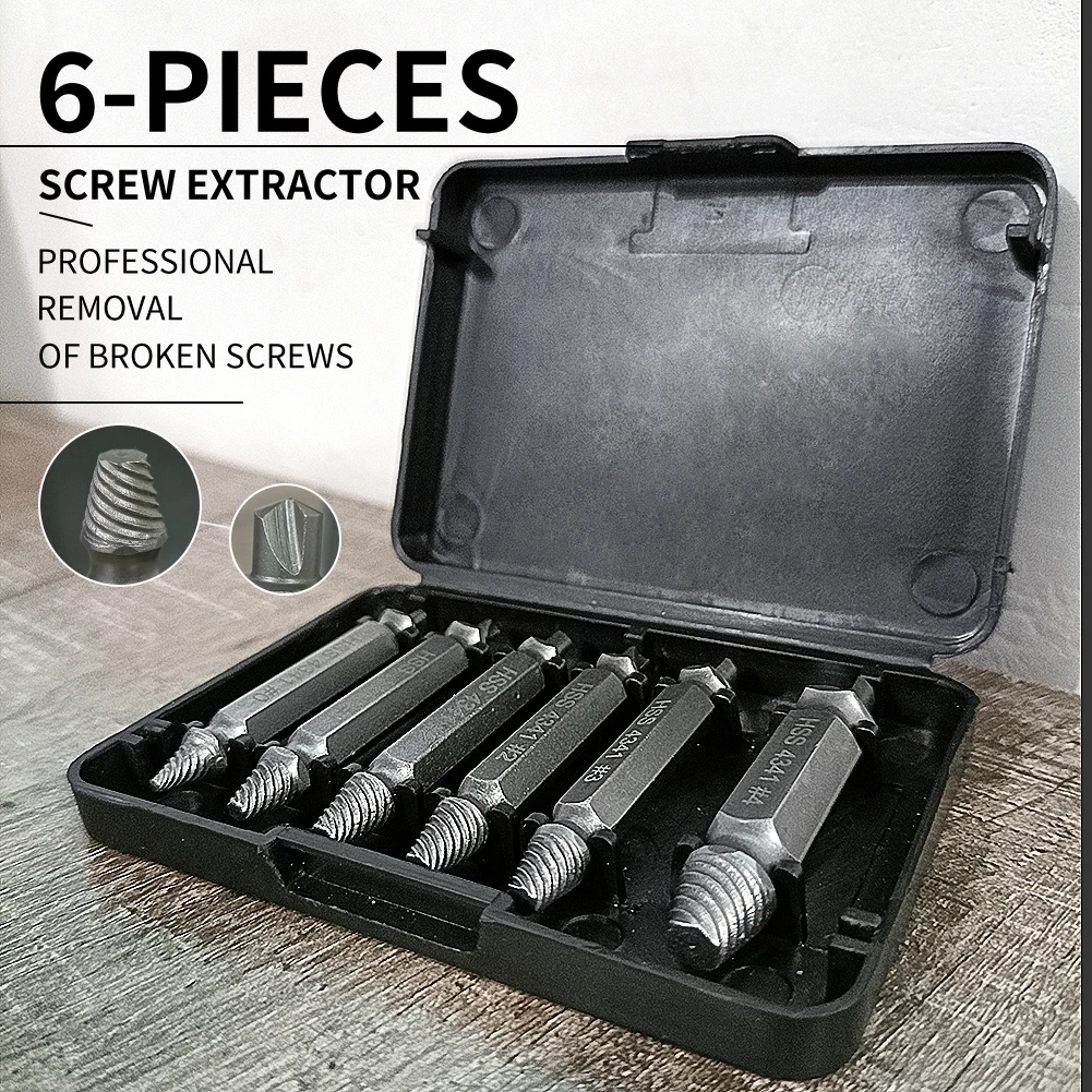 6pcs Damaged Screw Extractor Drill Bit Set Stripped Broken Screws Tool ...