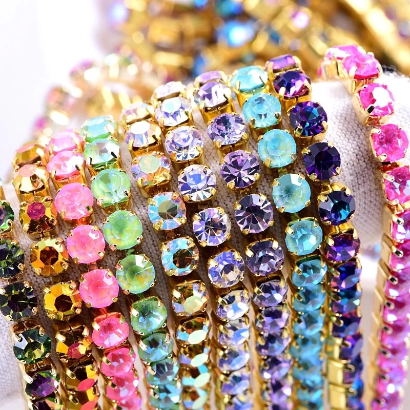 New 1 Yard Aaaaa Quality Mocha Neon Glass Rhinestones Chain Colorful ...