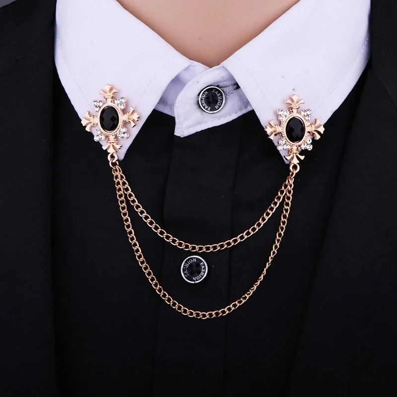 Men Women Suit Shirt Collar Tassel Chain Lapel Pin Brooch Crystal Chain ...