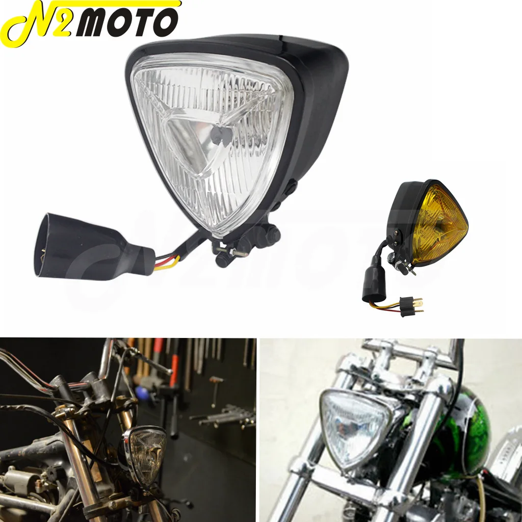 Motorcycle 12v Chrome/amber Triangle Front Retro Headlight For Harley ...