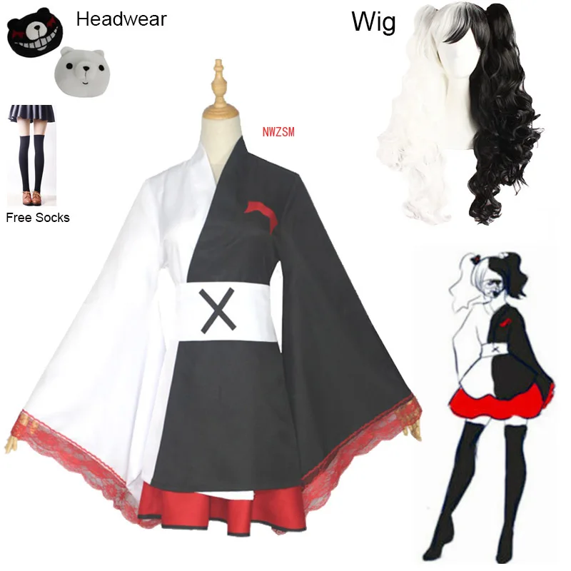 Monokuma Danganronpa Cosplay Costume With Wig, Kuma Coat, and Skirt ...