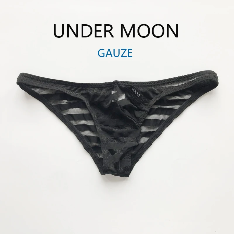Men's low waist striped gauze sexy underwear ultra thin breathable men ...