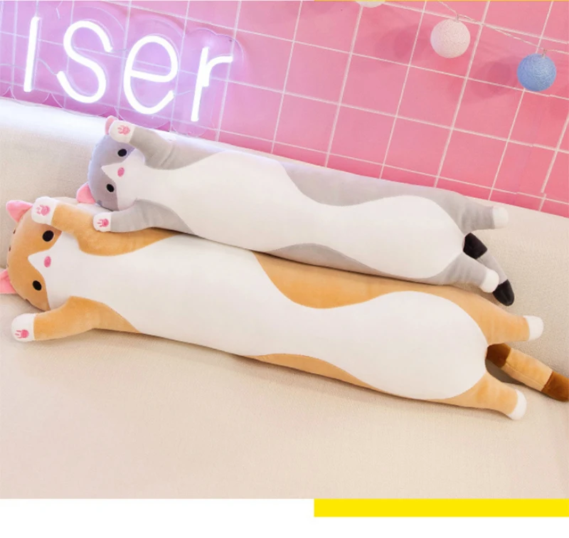 Oreiller,long en peluche en forme de chat, Oreiller,poupée, doux ...