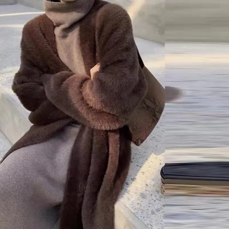 Gilet-cardigan,Cardigan en Faux vison et cachemire pour Femme, vêtement ...