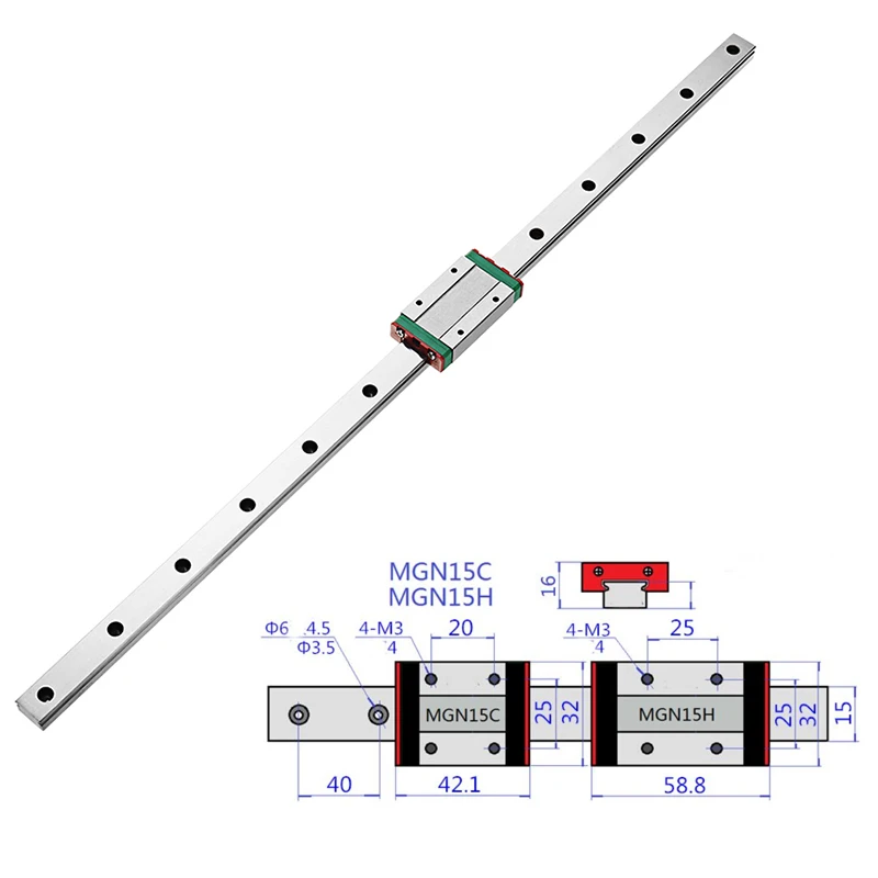 MGN15 Linear Rail Guide 100/200/300/400/500/600/700/800/900/1000mm with ...