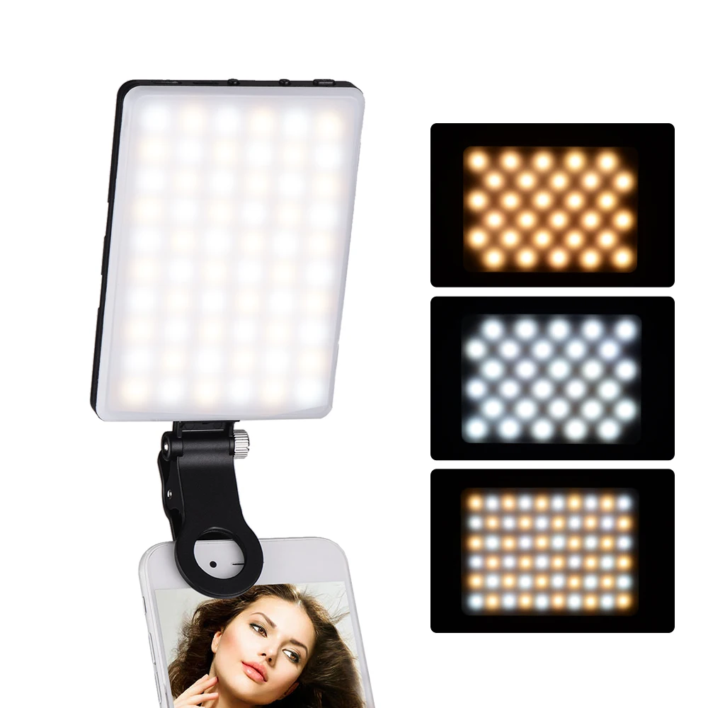Mini Clip on Mobile Phone LED Light Selfie Light 3200K/5600K Dimmable W ...