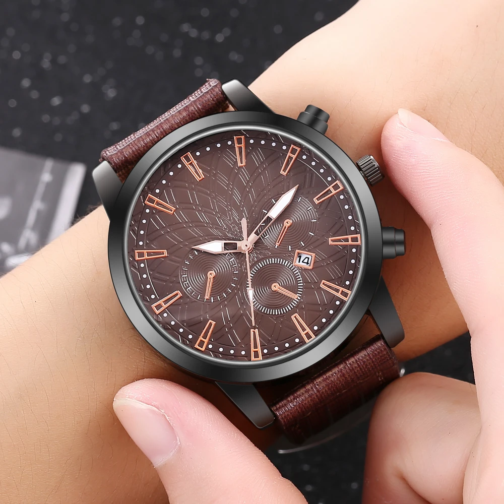 Watches Men Simple Business Quartz Wristwatches PU Leather Fashion ...