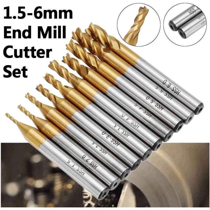 10Pcs-Titanium-Coating-Milling-Cutter-Set-1-5-6-0mm-HSS-4-Flute-Metric ...
