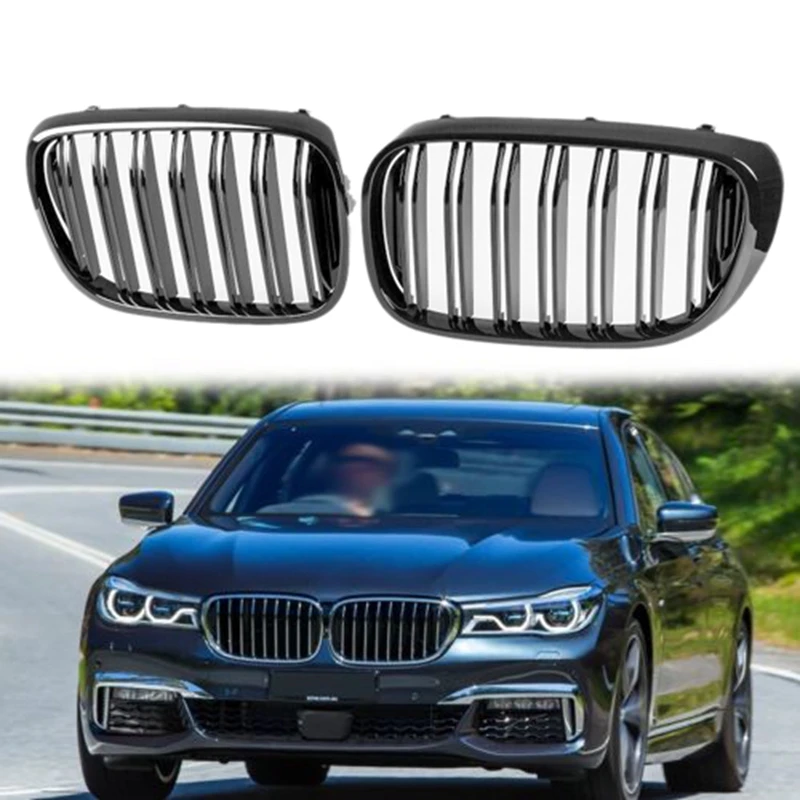 Car Glossy Gloss Black M Double Front Kidney Grill Grille Fit For Bmw 7 ...