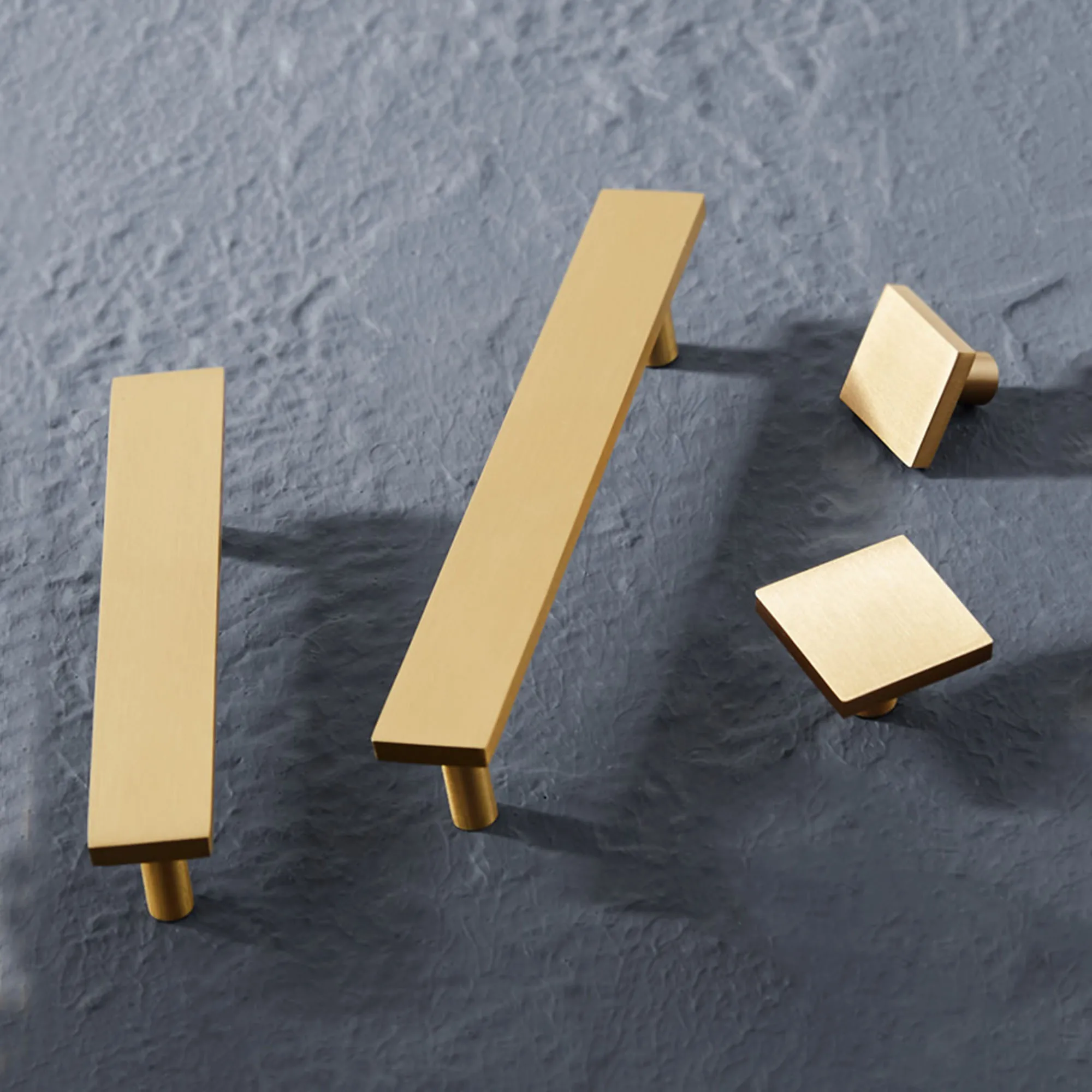 Gold-Square-Cabinet-Drawer-Knobs-Solid-Brass-Furniture-Handles-Simple ...