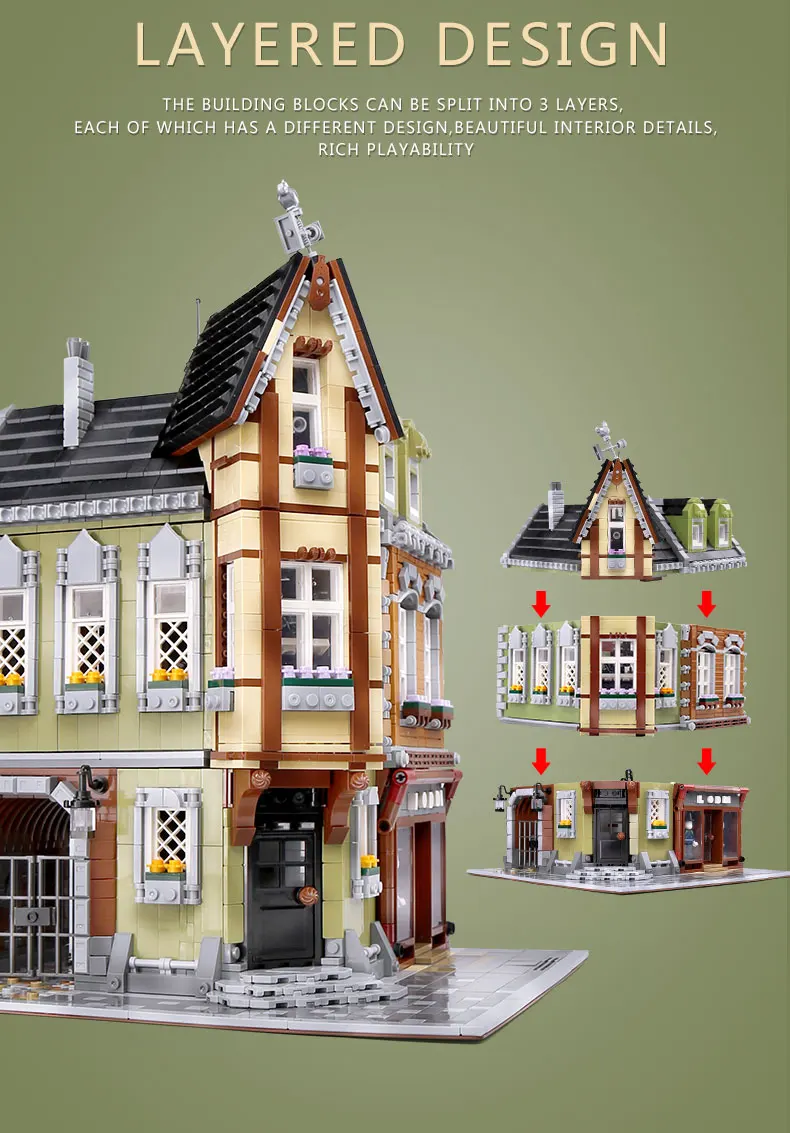 3474Pcs QL0919 Building Blocks City Street View Series Corner Mall ...