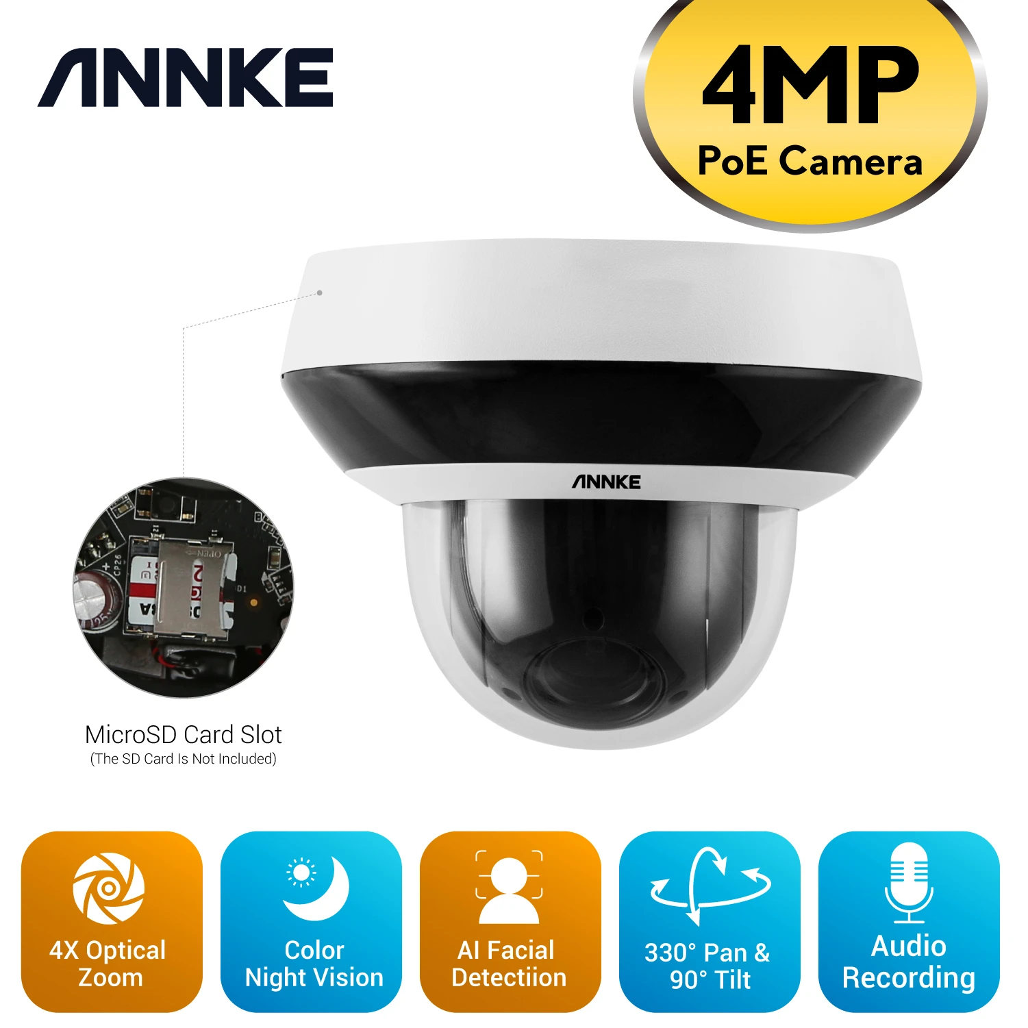 ANNKE 4MP Super HD PoE Network PTZ IP Security Camera with 2.8-12mm 4X ...