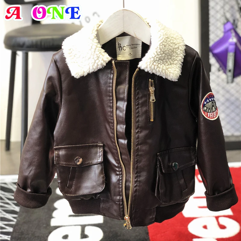 baby boy jacket 2020 Winter fashion PU Thicken Plus velvet baby jacket ...