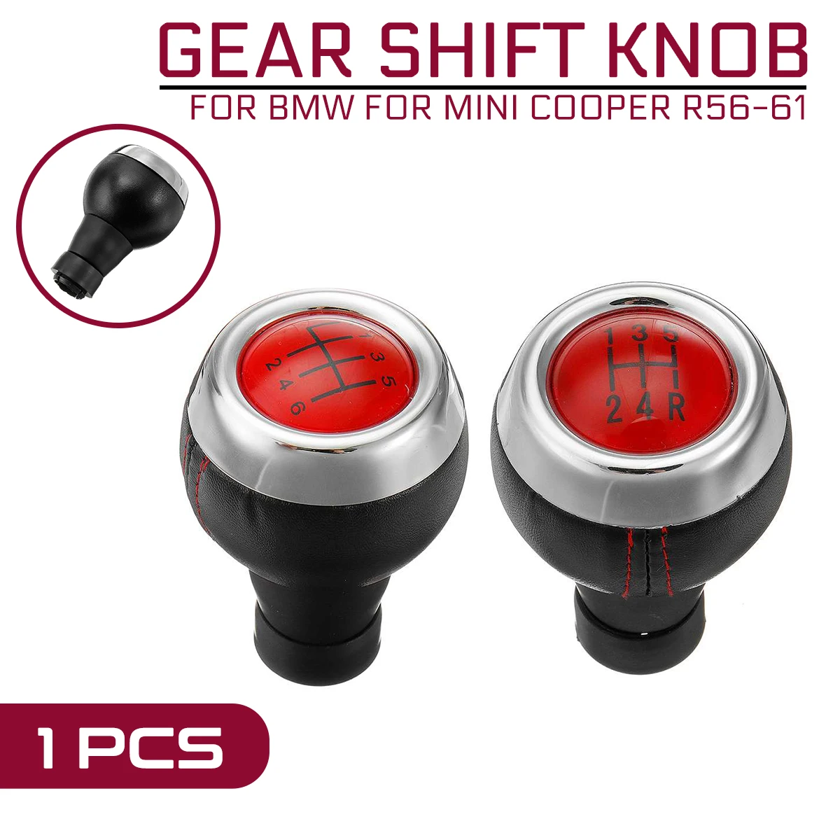 PU Leather Cover 5/6 Speed Red Stick Manual Gear Shifter Car Gear Shift ...