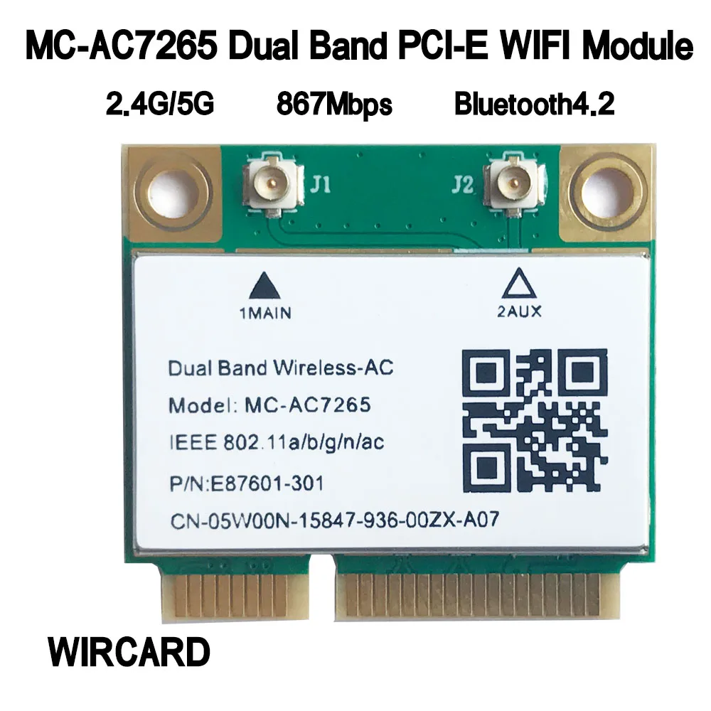 WIRCARD MC-AC7265 BI-Bande Mini PC-E Carte WiFi Intel 7265ac 802.11ac ...