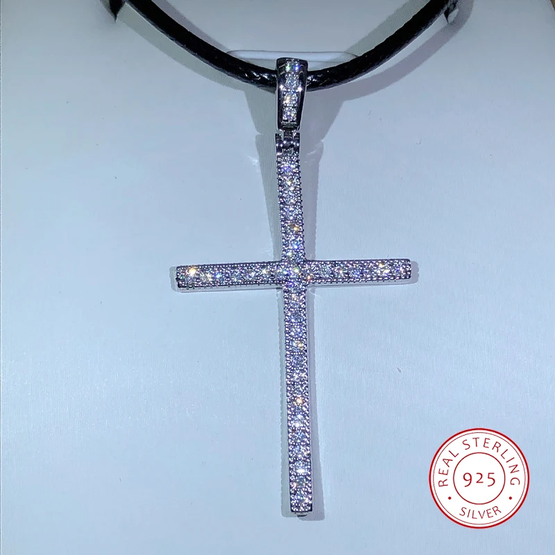 925-Sterling-Silver-Islamic-Cross-Necklace-White-Zircon-Glittering ...