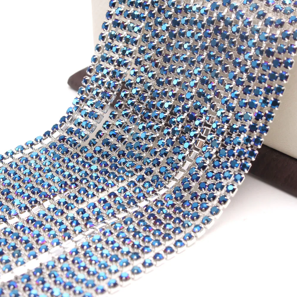 10Yards-Bling-Navy-Blue-AB-DIY-Rhinestone-Chain-Silver-Hand-Craft-Base ...