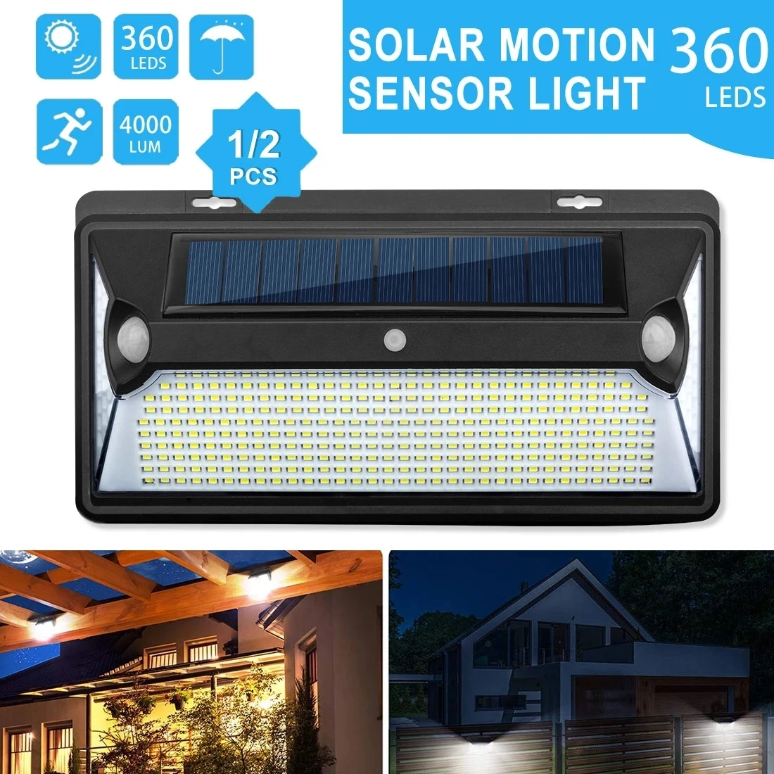 360-LED-Solar-Motion-Sensor-Street-Light-With-3-Lighting-Modes-Outdoor ...