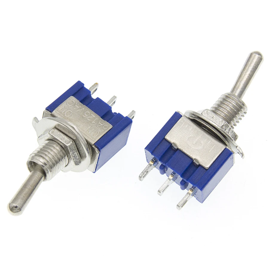 Mini MTS 102 azul de 3 pines SPDT ON ON 6A 125VAC, 100 unids/lote ...