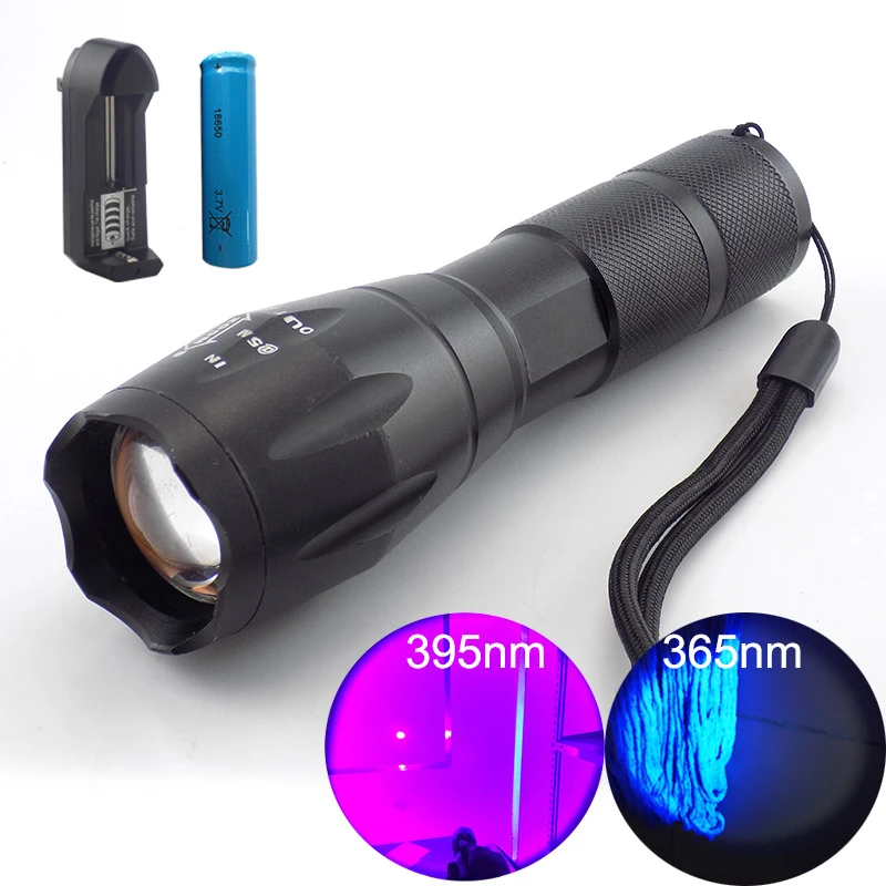 365nm 395nm High Power Uv Led Flashilight Zoom Fluorescent Blacklight Ultraviolet 18650 Flash ...