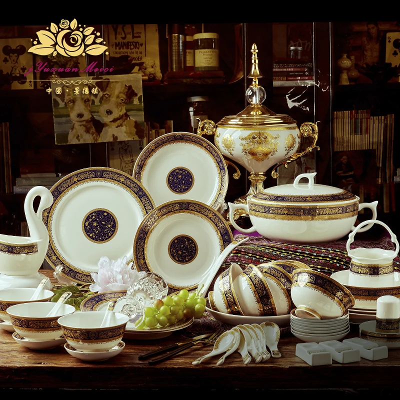 60pcs Bone china Dinnerware set High-end Household Dishes and Plates ...