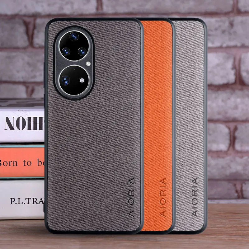 Case for Huawei P50 Pro 5G P50 coque Luxury textile Leather skin soft ...