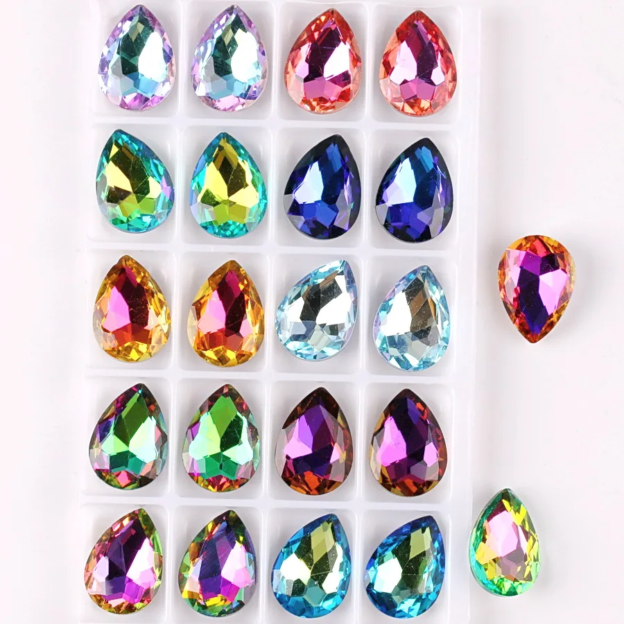 Glass crystal Water drop shape 3 sizes rainbow & jelly candy AB colors ...