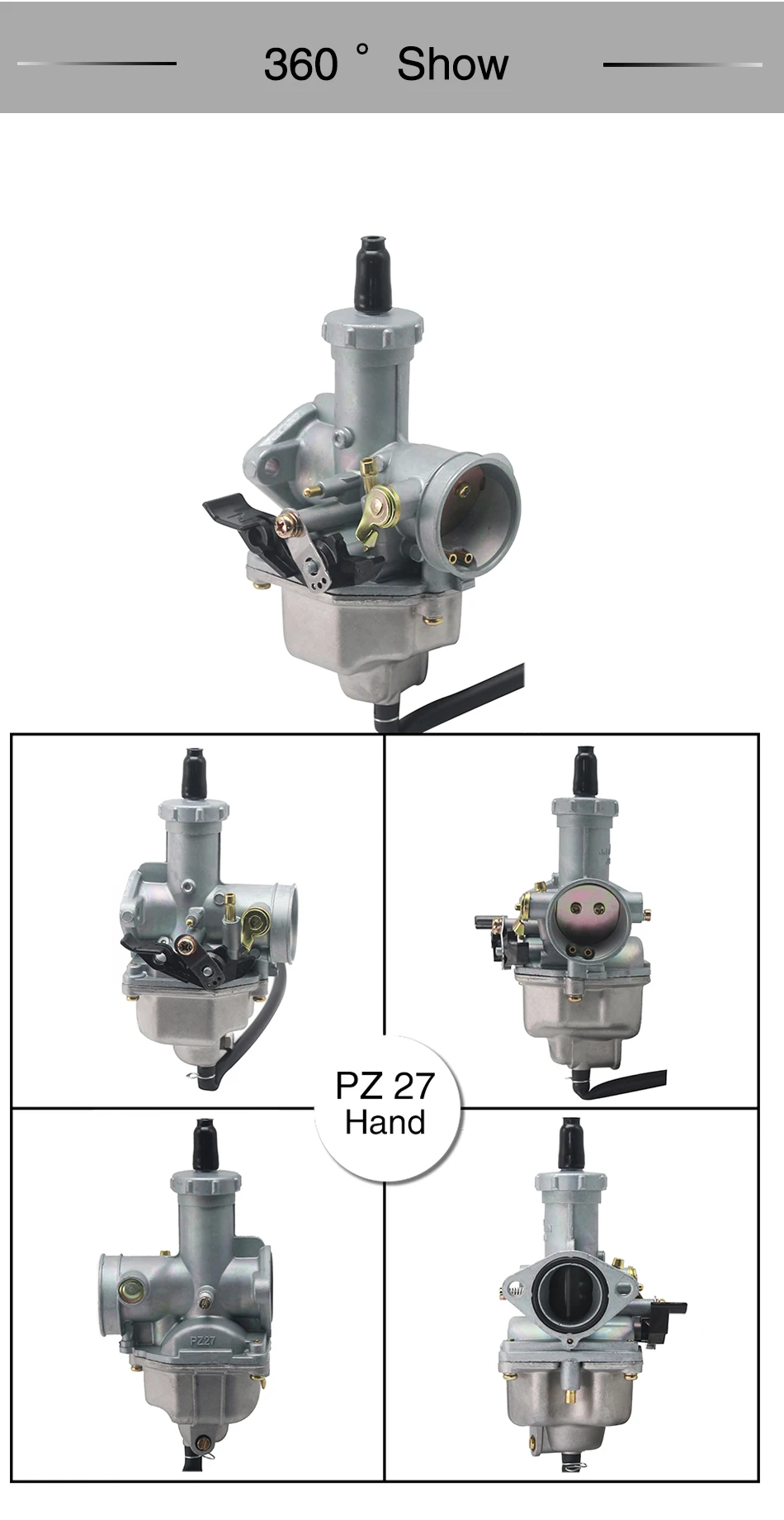 PZ27 Carburetor150cc 200cc 250cc ATV Go Kart Dirt Bike 27mm Carb with Nylon Float Bowl Manual ...