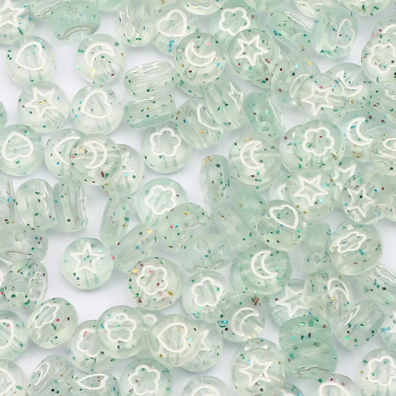 Jade Starry Sky Mixed Moon Star Flower Heart Acrylic Beads Round Loose ...
