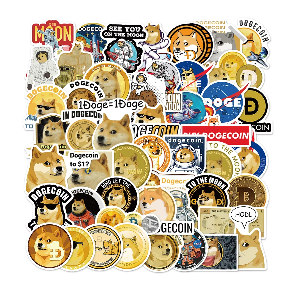 10/50PCS Dogecoin สติกเกอร์ Cool Space นักบินอวกาศ Doge Decal สติกเกอร์ ...