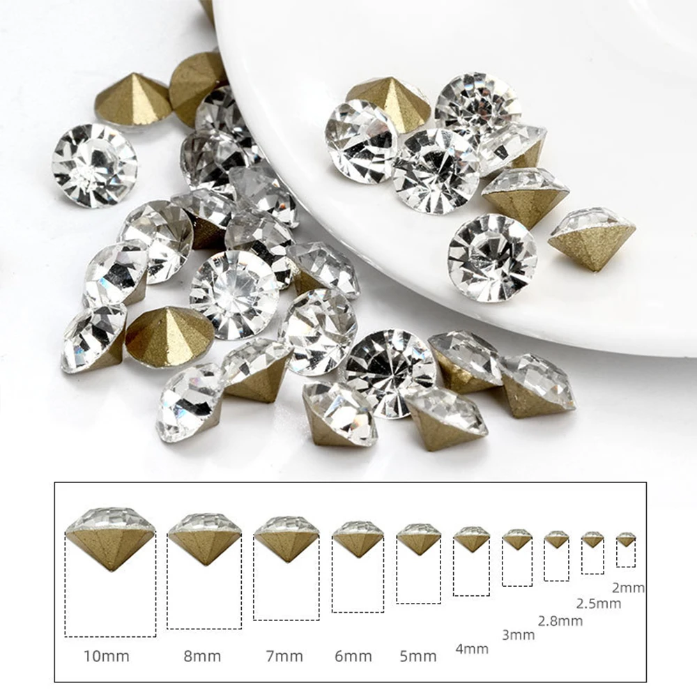 Strass-en-cristal-tch-que-clair-brillant-c-ne-rond-et-pointu-verre-d ...