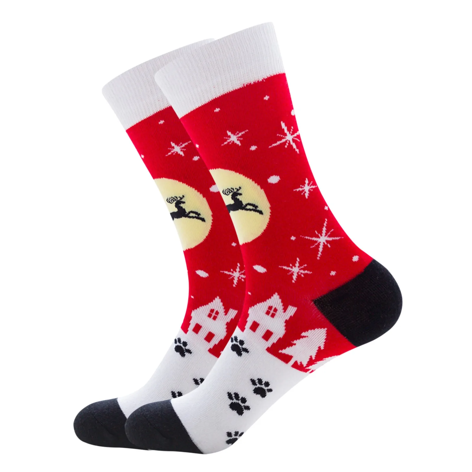 Women Stockings Autumn Winter Socks Santa Claus Snowflake Print Women's ...
