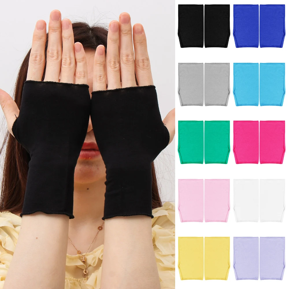 1Pair Outdoors Fingerless Hand Gloves Thin Solid Color Short Mittens ...