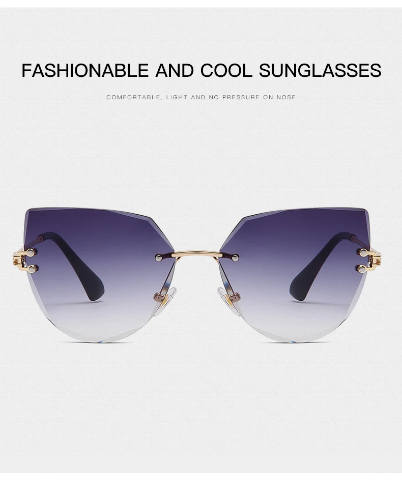 2021 New Luxury Fashion Sexy Cat Eye Sunglasses Women Rimless Wave Sun