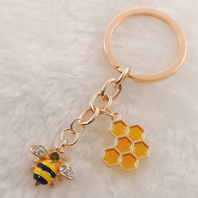Cute insect enamel bee keychain fashion geometric honeycomb bee 3D ...