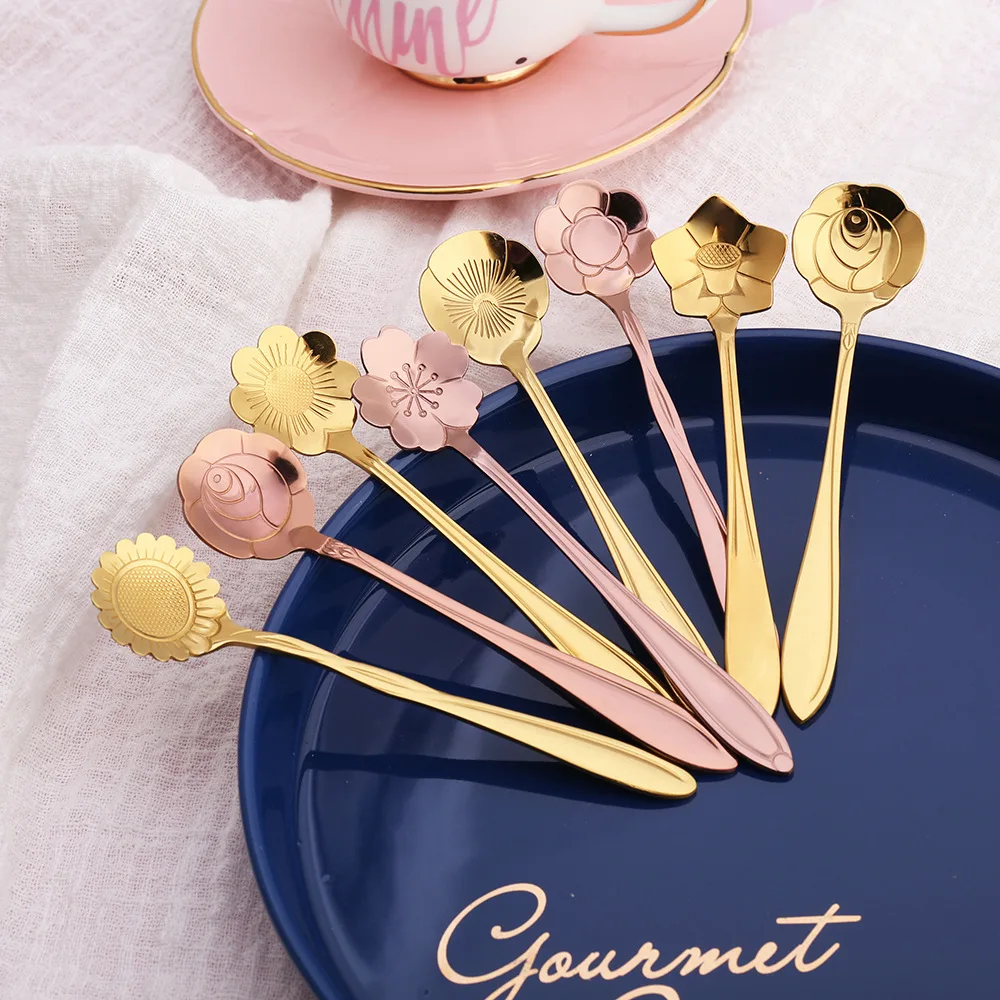 Creative-Japanese-Gold-Stainless-Steel-Spoon-Sakura-Rose-Small-Coffee ...