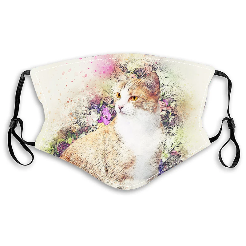 Kawaii Cartoon Cat Print Mask Adjustable Breathable Mouth Masks for ...