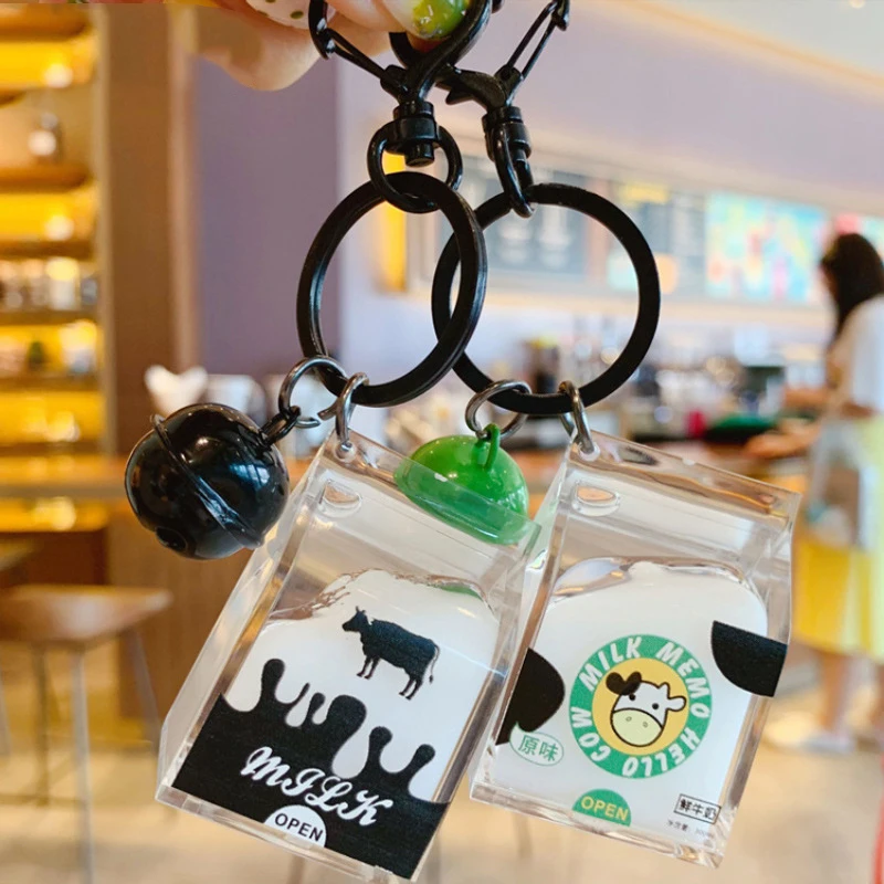 2021 Creative Milk Carton Drinks Keychain For Women Acrylic Moving ...