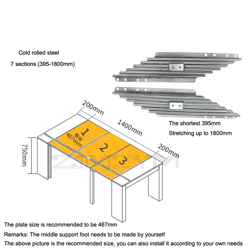 1-8M-2-5M-Cabinet-Folding-Table-Telescopic-Track-Small-Home ...