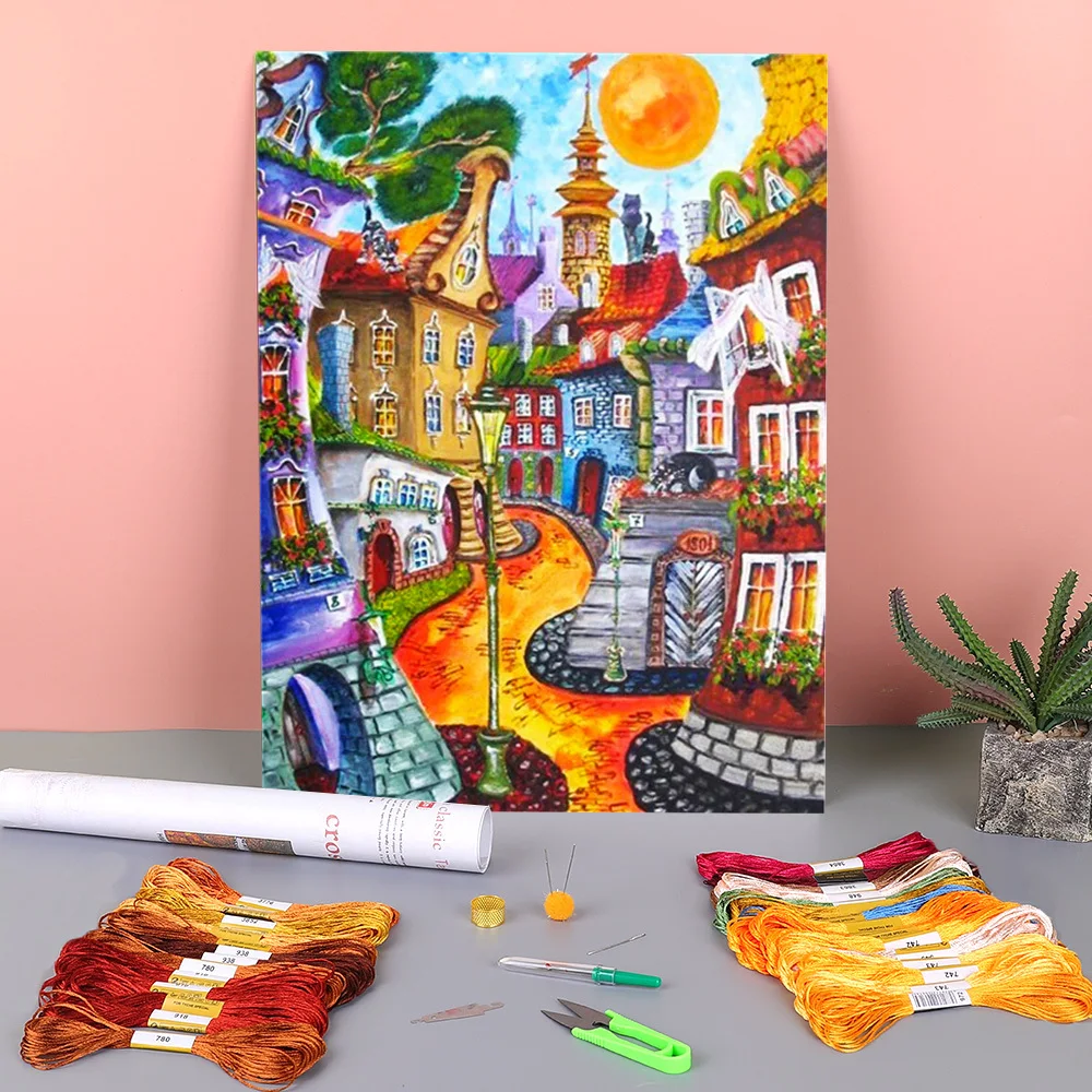 Landscape Abstract Tree Printed 11CT Cross Stitch DIY Embroidery Set ...